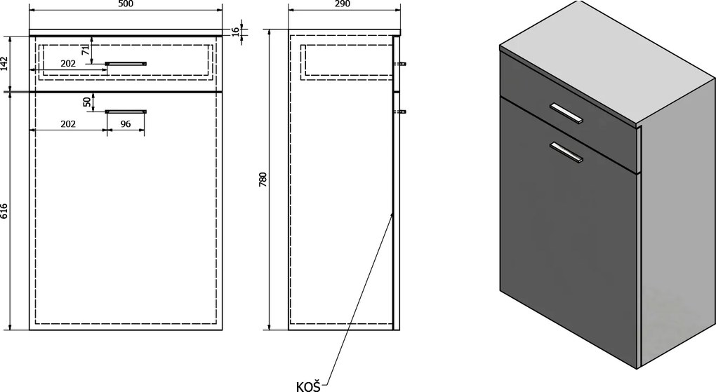 Aqualine Aqualine, ZOJA/KERAMIA FRESH skříňka spodní s košem 50x78x29cm, bílá, 51310