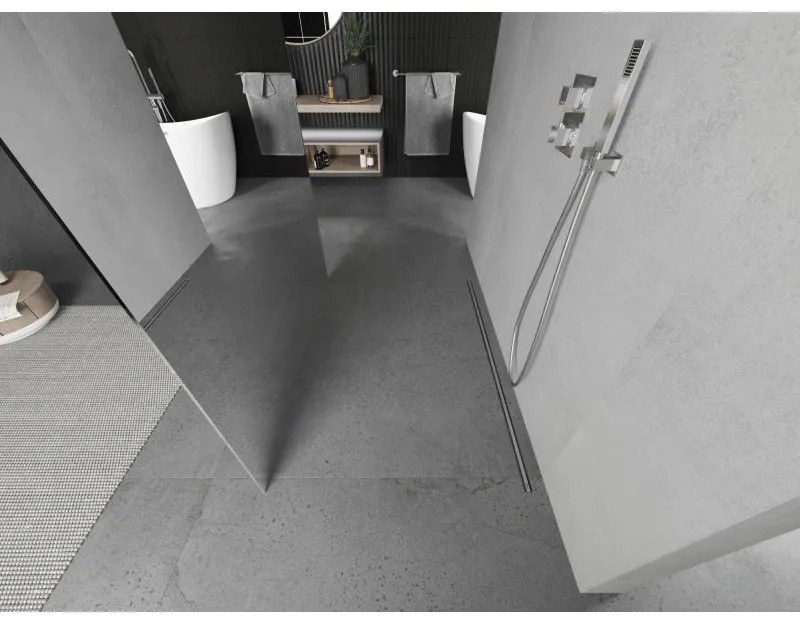 Mexen Kioto, průchozí sprchová zástěna 100 x 200 cm, 8mm sklo vzor zrcadlo, 2x chromová stabilizační rozpěra, 800-100-002-01-50