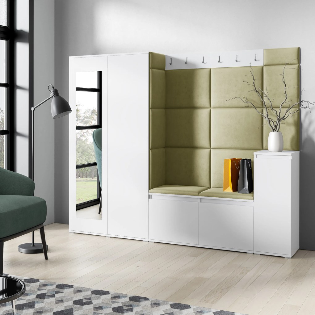Eka Předsíňová stěna s čalouněnými panely Trinity 27 - Bílá / Zelená 2327