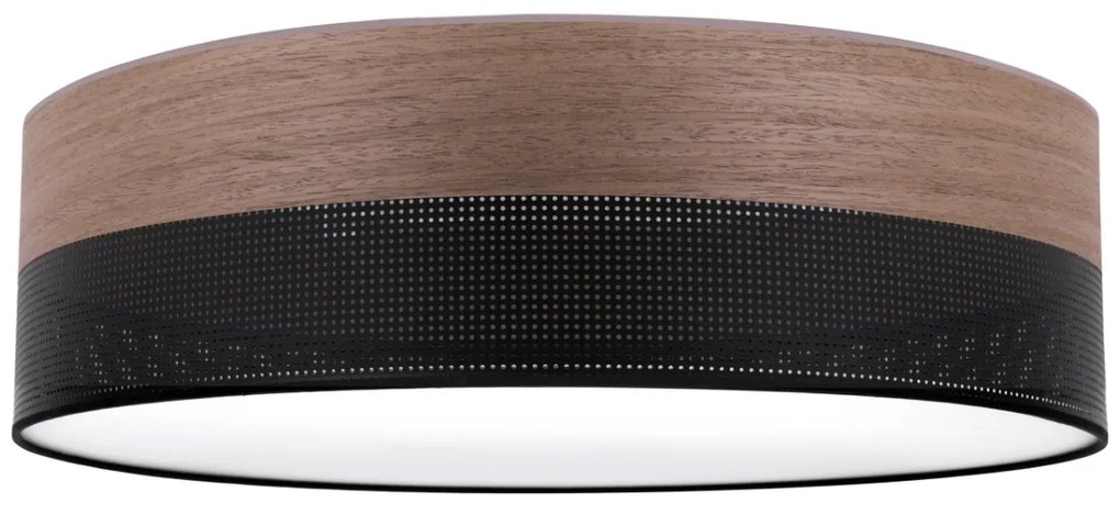Stropní svítidlo Wood, 1x hnědá ořechová dýha/černé plastové stínítko, (bílé plexisklo), (fi 50cm)