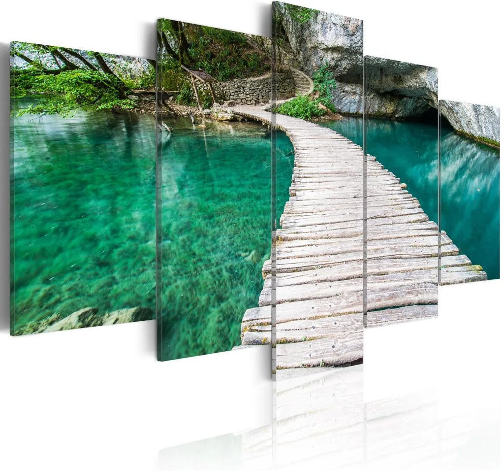 Pětidílné obrazy - tyrkysové jezero (200x100 cm) - Murando DeLuxe