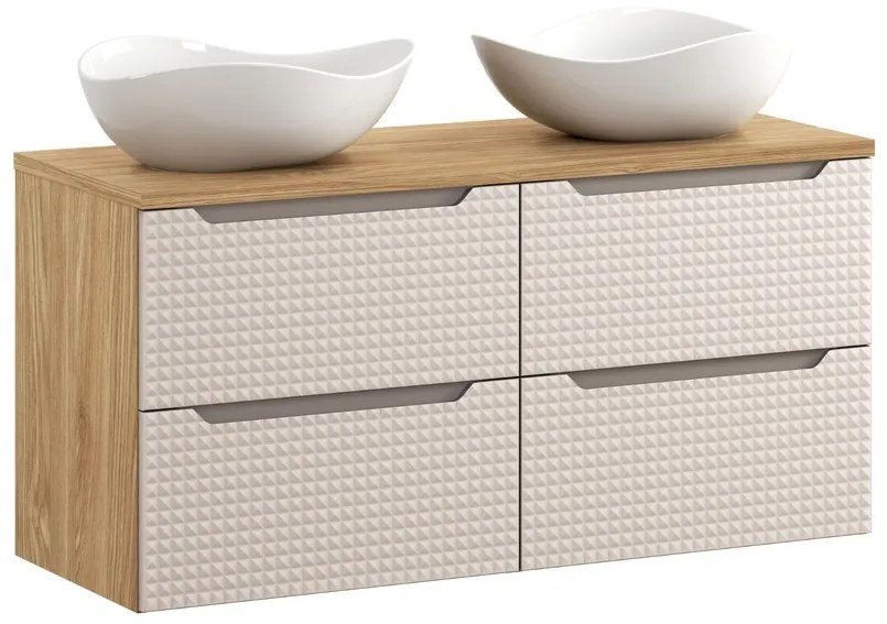 Závěsná skříňka Luxor Beige s deskou a umyvadly 120 cm béžová/dub olejovaný