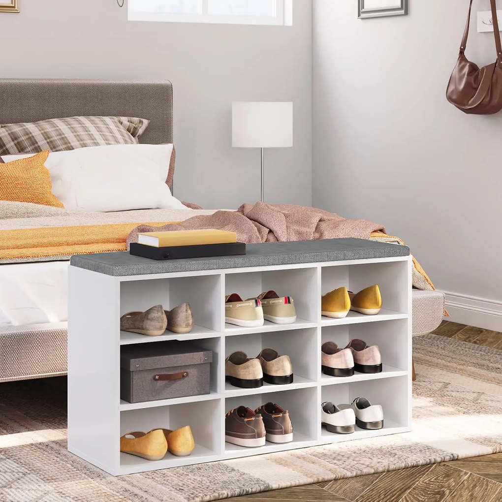 Předsíňový věšák s botníkem a sedákem Vasagle Jungo 80 cm bílý/šedý