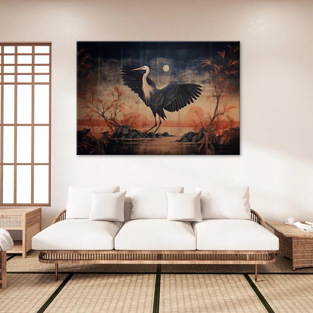Gario Obraz na plátně Orientální jeřáb v noci Rozměry: 60 x 40 cm