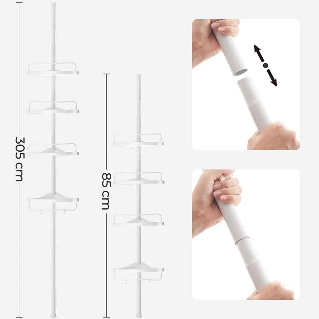 Nastavitelný teleskopický koupelnový rohový regál, 85-305 cm