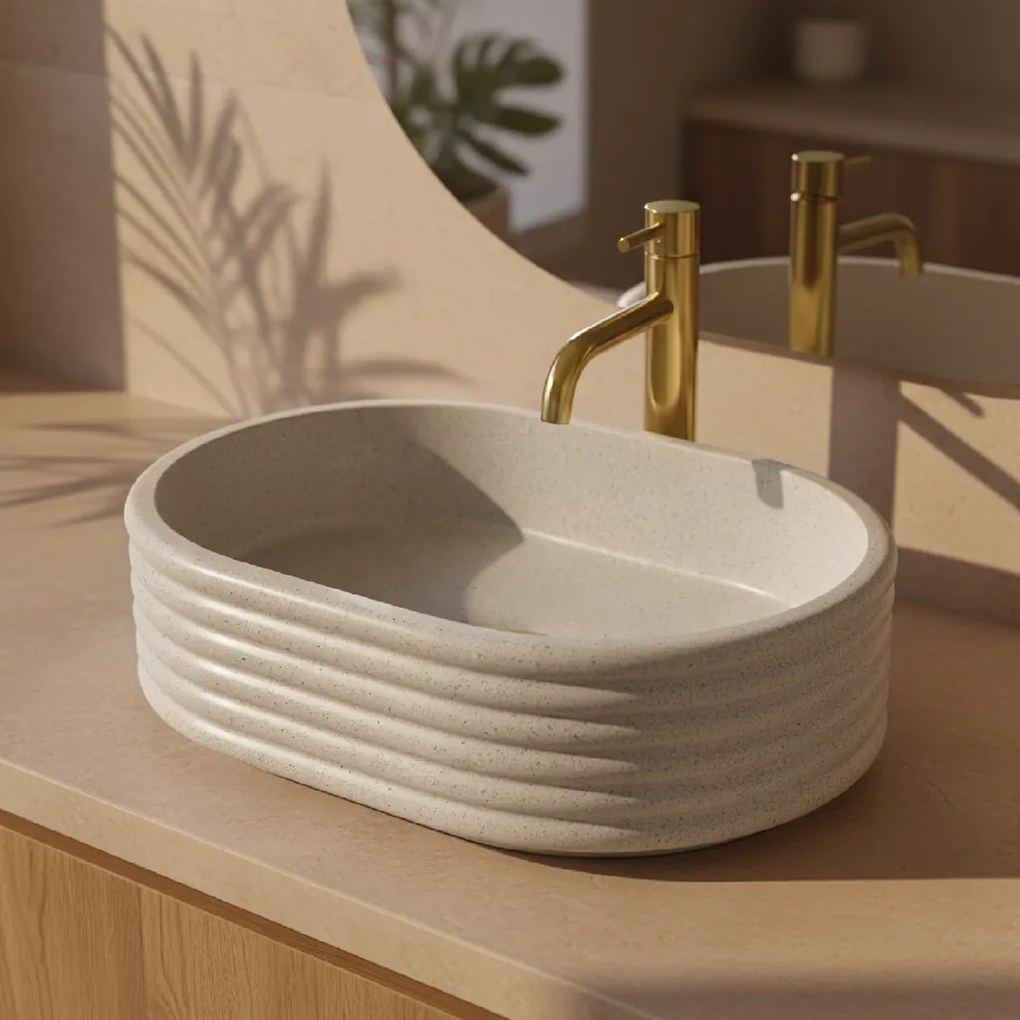 Rea Nicoletta, umyvadlo na desku 500x360x140 mm, béžová-imitace kamene, REA-U7346