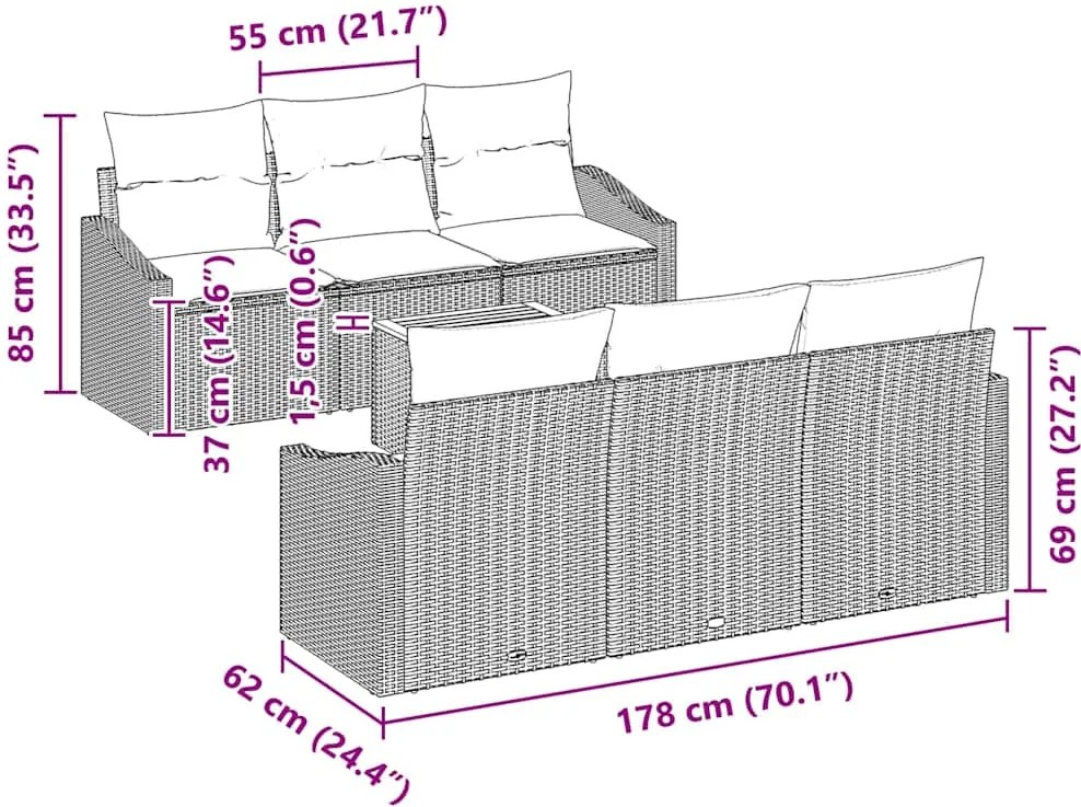 Sada zahradních pohovek 7 ks Černá polyratan 3347775