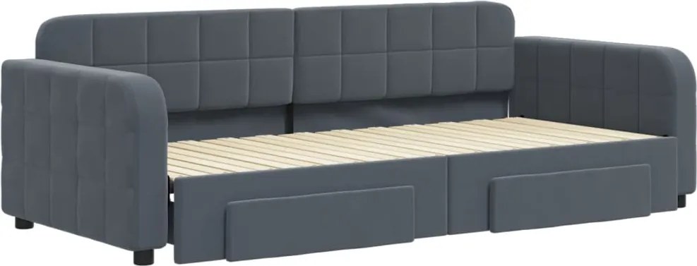 Válenda s přistýlkou a zásuvkami tmavě šedá 90 x 200 cm samet 3196978