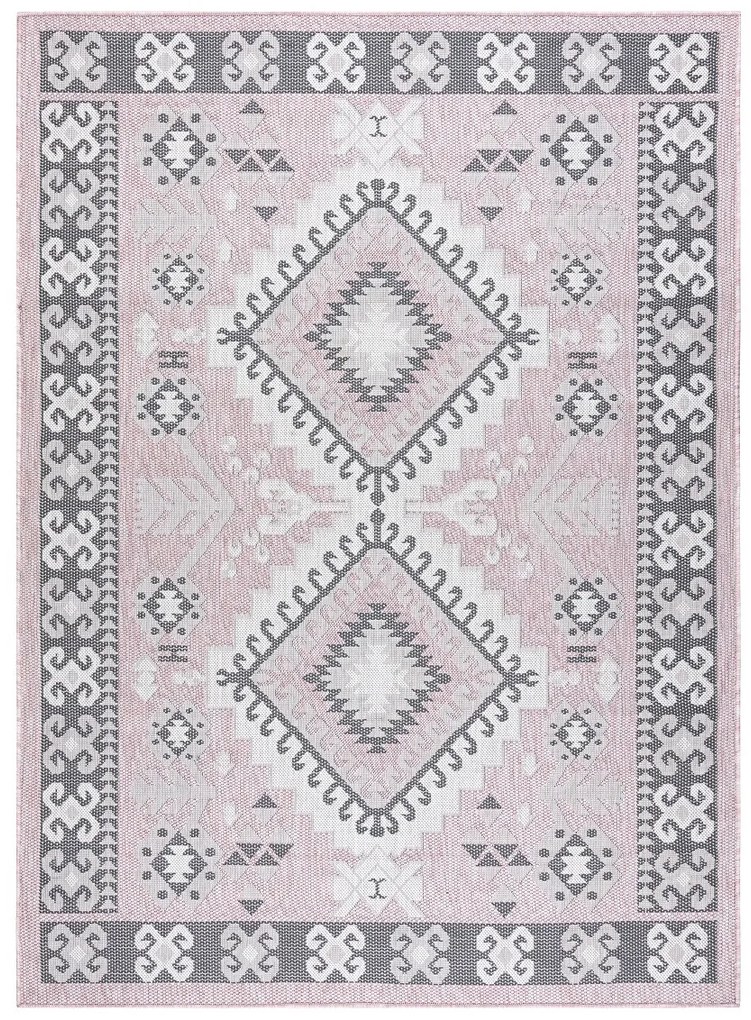 Dywany Łuszczów, Kusový koberec Sion Sisal Aztec 3007 pink/ecru – na ven i na doma, 160x220, růžová, chodba / předsíň