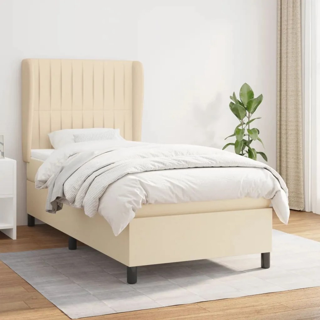 Box spring postel s matrací krémová 90x190 cm textil 3128090