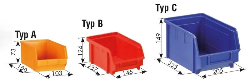 Závěsný regál s plastovými boxy BASIC a přihrádkou, 16 boxů