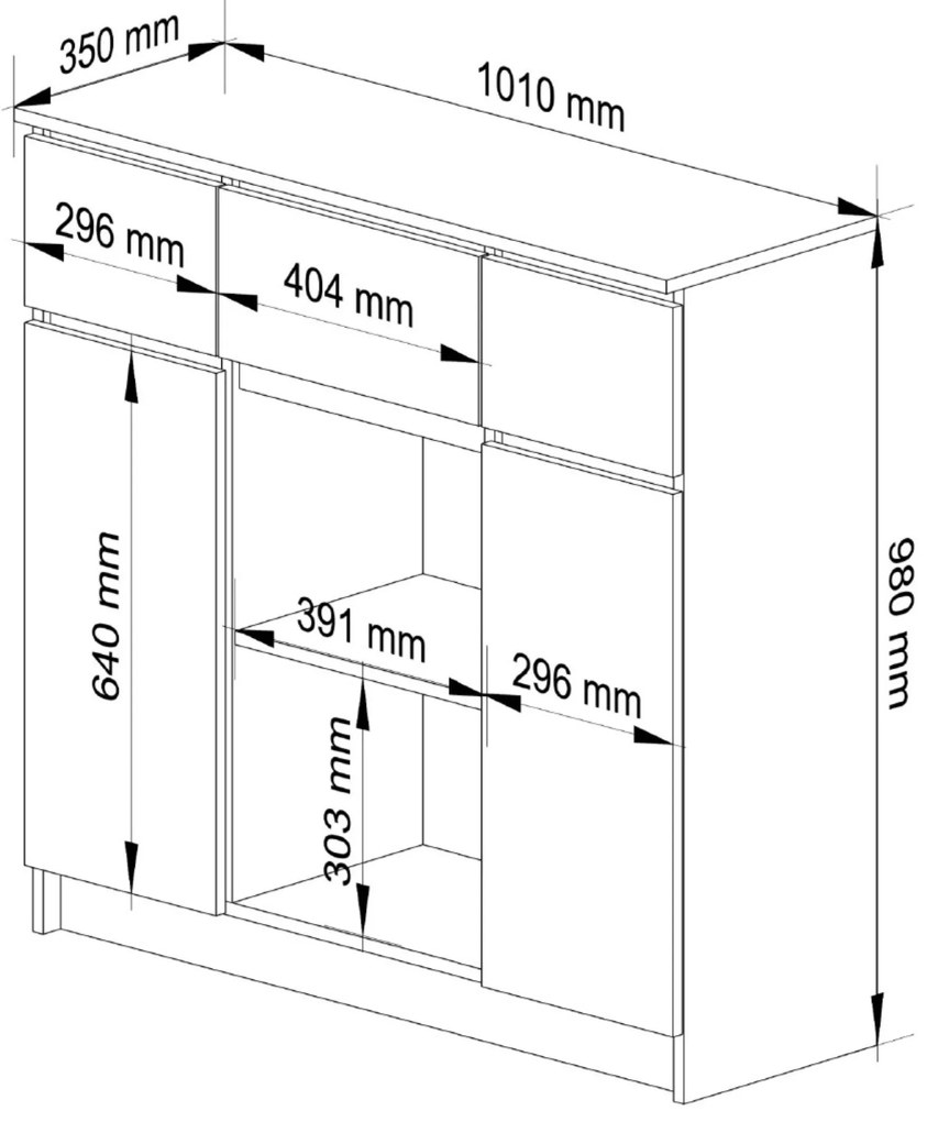 Komoda Baros 100 cm dub - výběr z 6 provedení