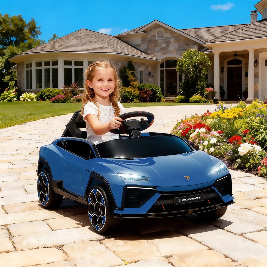 AIYAPLAY Dětské elektrické auto 12V Dětské auto s 2,4 GHz dálkovým ovládáním, 2 motory, klakson, LED, hudba, 101,5 x 49 x 43 cm, modrá