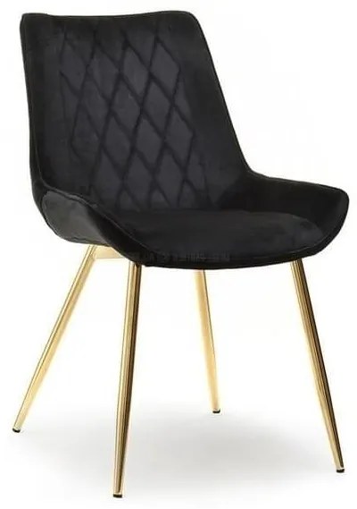design4life Jídelní židle LEJLA černý velur, zlatá podnož
