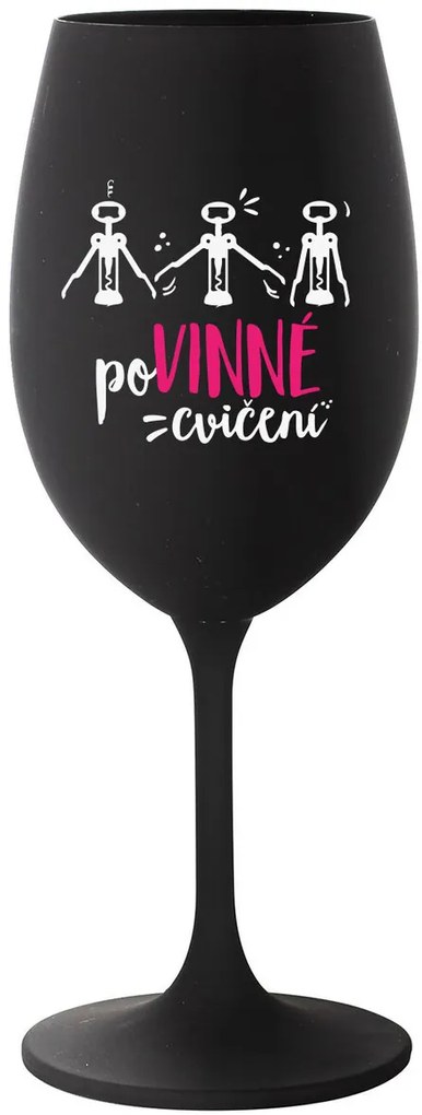 POVINNÉ CVIČENÍ - černá sklenice na víno s potiskem 350 ml