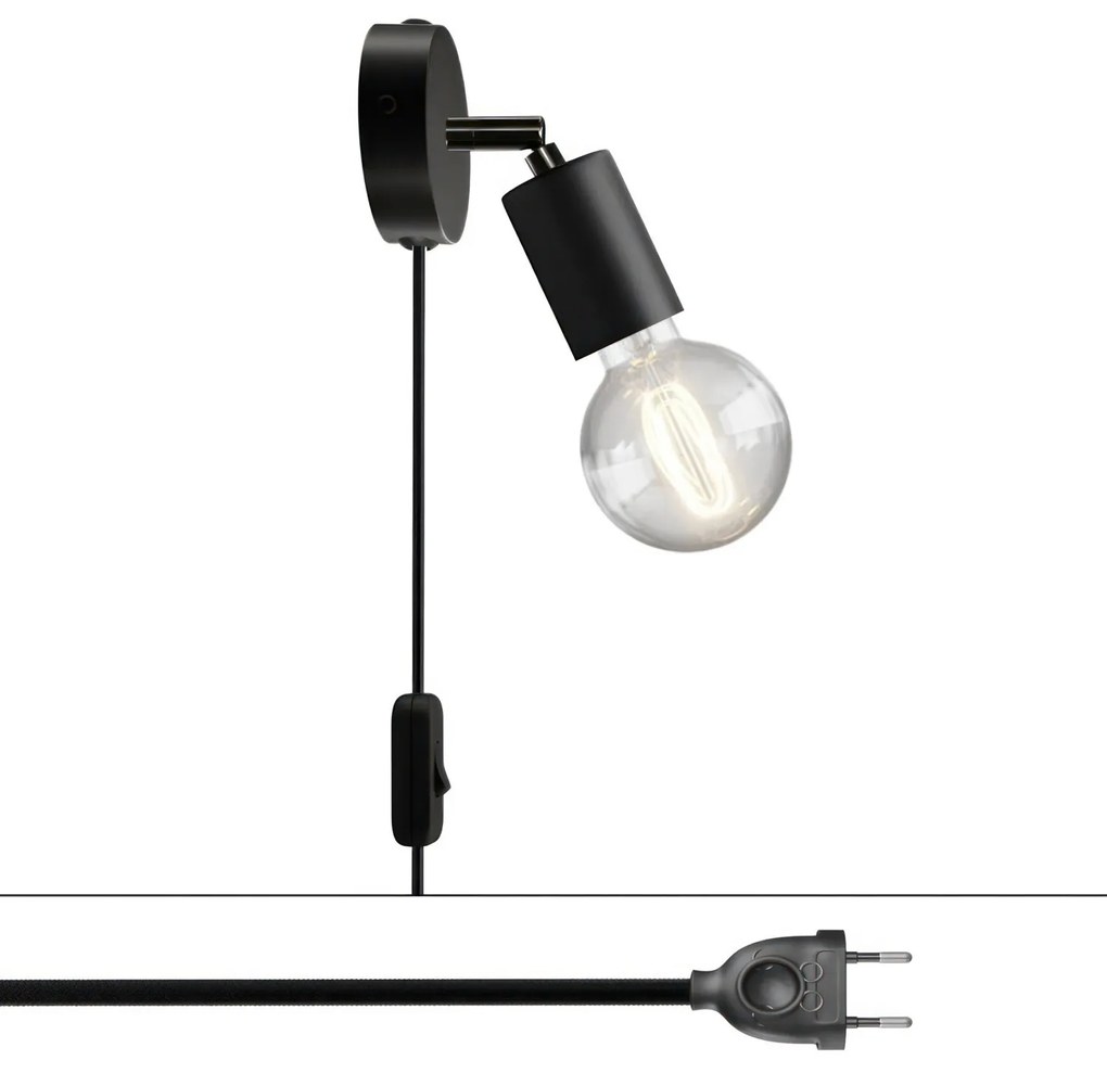 creative cables Spostaluce, nástěnná kovová lampa s nastavitelným kovovým kloubem, vypínačem a zástrčkou Barva: Bílá