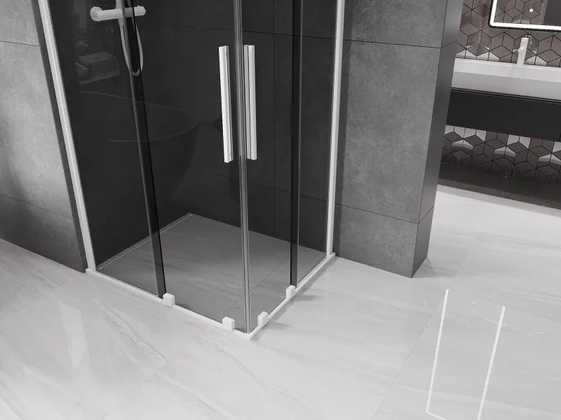 Mexen Velar Duo, sprchový kout s posuvnými dveřmi 90 x 80 cm, 8mm šedé sklo, bílá matná, 871-090-080-42-20