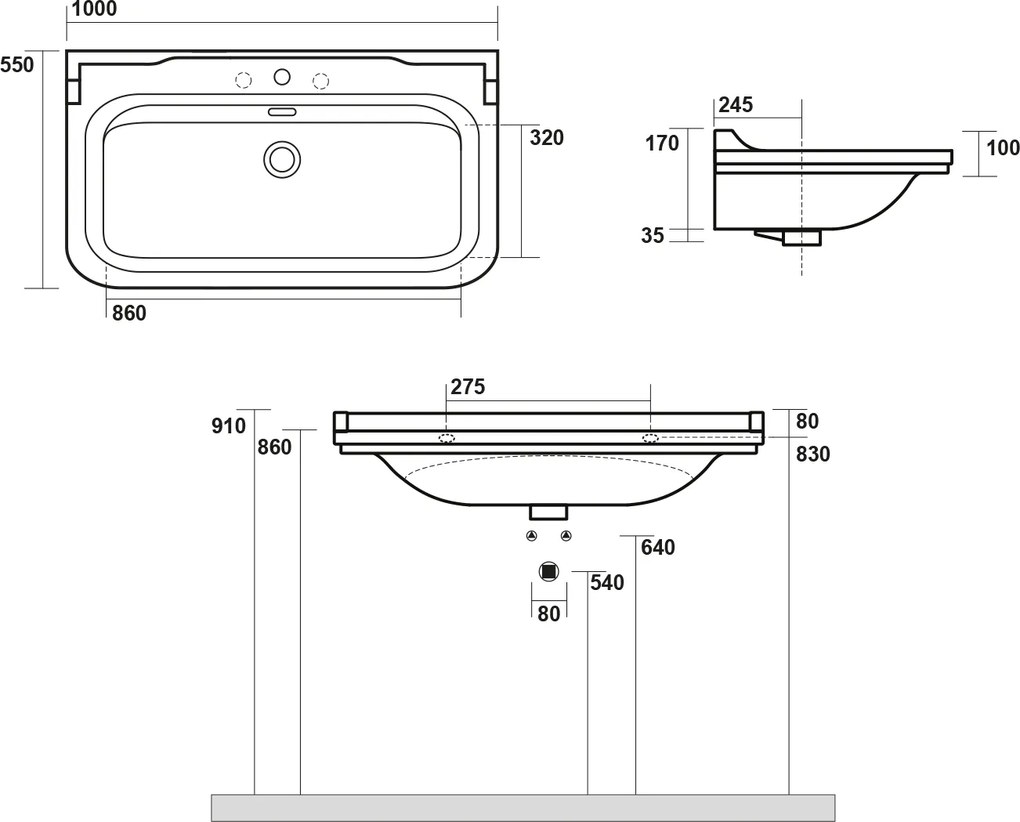Kerasan WALDORF keramické retro umyvadlo 100x55cm, bílá 4142K1