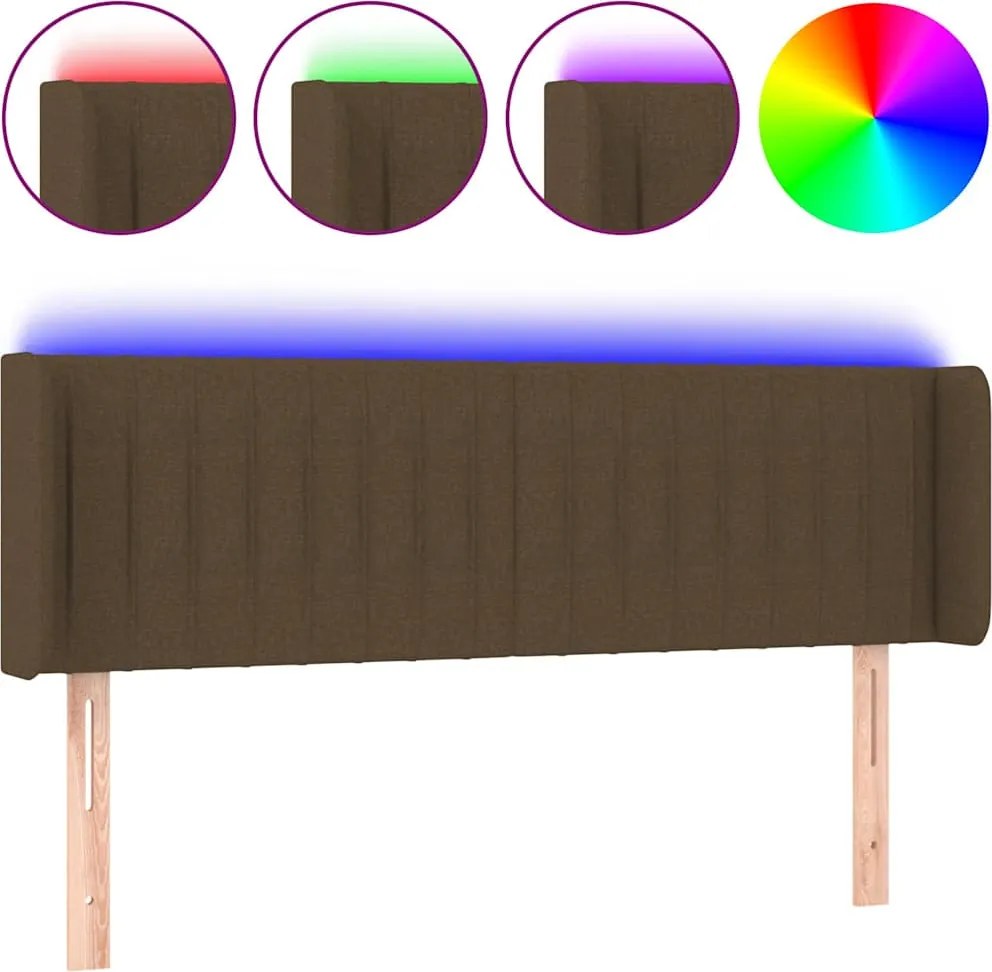 Čelo postele s LED tmavě hnědé 147 x 16 x 78/88 cm textil 3123475