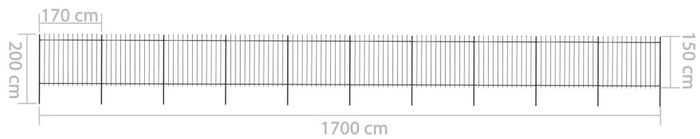vidaXL Marketos Zahradní plot s kopím nahoře ocelový 1781,5 x 150 cm černý