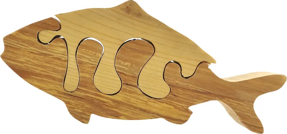 AMADEA Dřevěné puzzle ryba, masivní dřevo dvou druhů dřevin, 19 cm