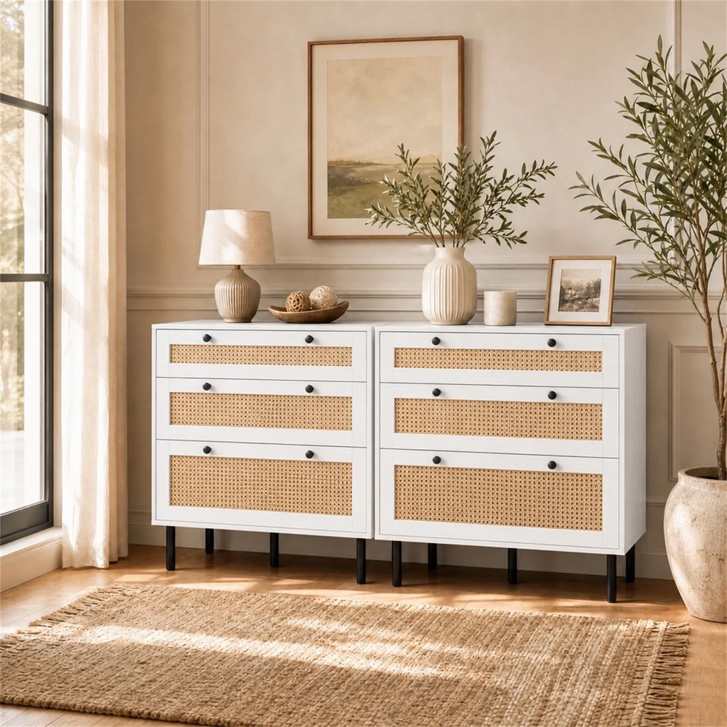 Costway Komoda s 3 zásuvkami z ratanu – 75 × 35 × 77,5 cm