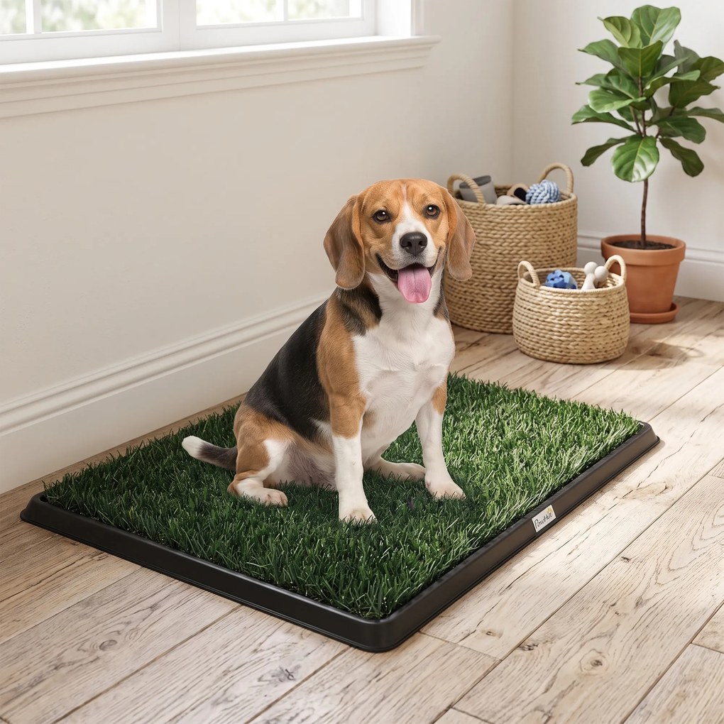 Záchod pro psy 76 x 50,5 cm Záchod pro psy se 2 umělými trávníky omyvatelný Záchod pro štěňata pro psy na balkón doma Černá+Zelená