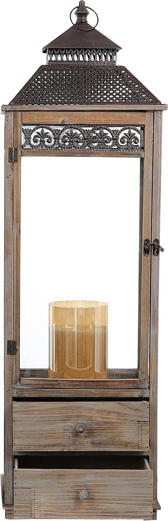 Dřevěný lucerna krajkový se šuplíkem MSL3352 - hnědý (38x31x123 cm)  venkovský stylu