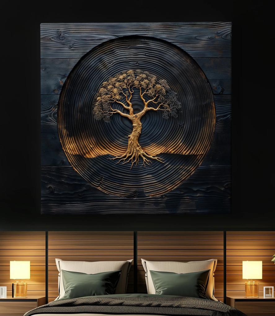 Obraz na plátně - Strom života Zlatý Vinyl, dřevo styl FeelHappy.cz Velikost obrazu: 100 x 100 cm