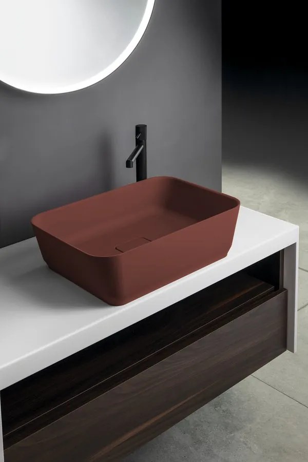 Polysan Banera Square umyvadlo na desku 50 x 36 cm bez otvoru pro baterii bez přepadu litý mramor hnědá mat 14596.71