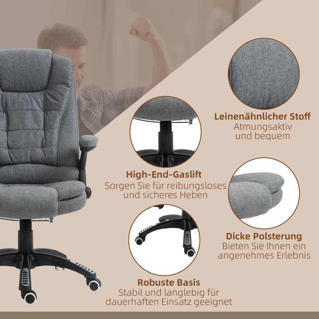 Masážní křeslo Vinsetto manažerské kancelářské křeslo výškově nastavitelné ergonomické masážní šedé 67 x 74 x 116-126 cm
