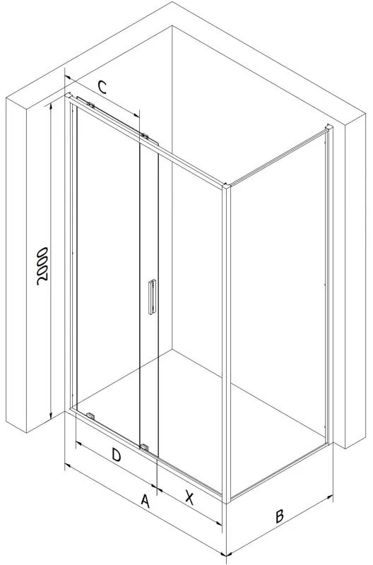 Mexen Exo, posuvný sprchový kout 100 x 100 cm, čiré sklo, zlatá, 8151-100-100-50-00