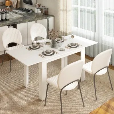 HOMCOM Rozkládací jídelní stůl, obdélníkový kuchyňský stůl, pro 6–8 osob, 140-180 x 80 cm, bílý