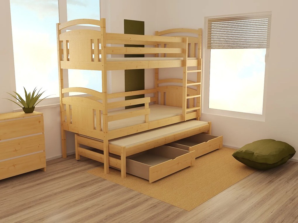 Patrová postel s výsuvnou přistýlkou PPV 006 90 x 200 cm - přírodní