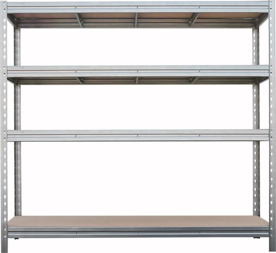 Kovový regál BULLRACK RIVET PRO 200x200x60 DTD dřevotříska 4 úrovně pozinkovaná