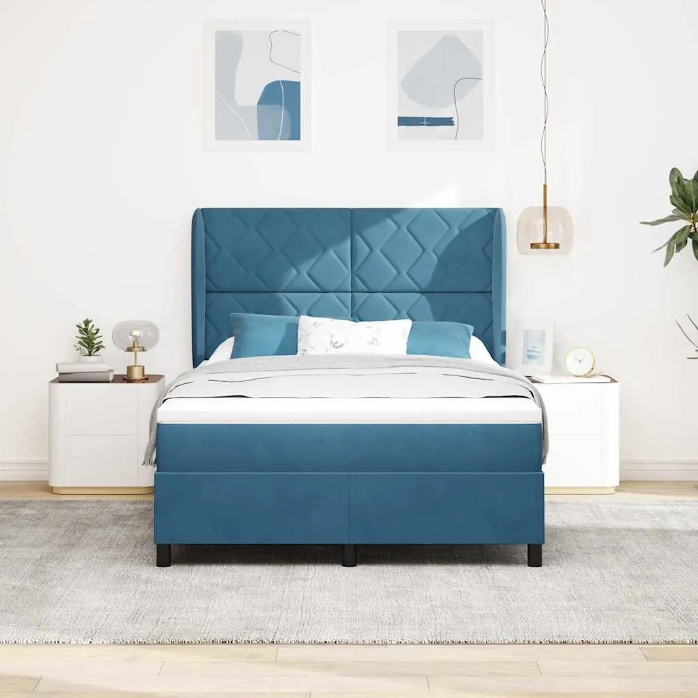 Postel s boxspringem s čelo Tmavě modrá 200 x 160 cm samet 3340992