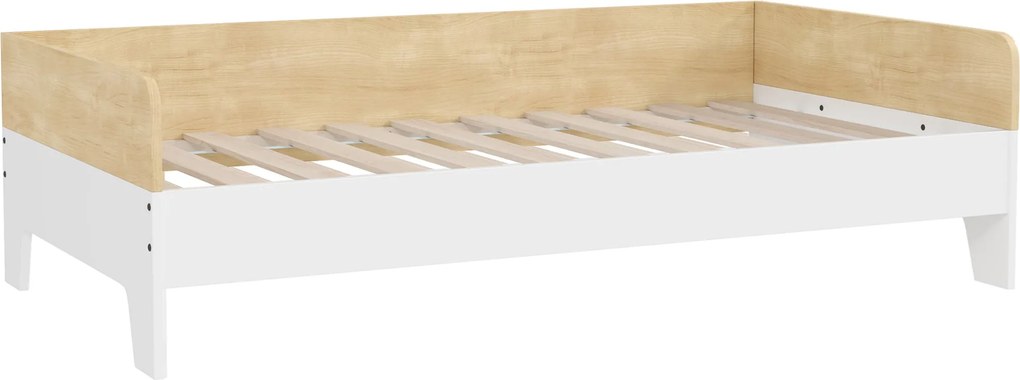 AIYAPLAY Dětská postel pro děti od 3 let 140x70 cm dřevěná postel s nosností 80 kg - bílá a přírodní | Aosom