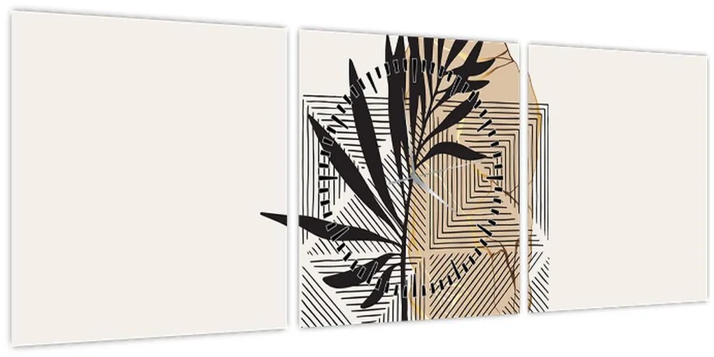 Obraz - Abstrakce s tropickými listy N⁰1 (s hodinami) (90x30 cm)