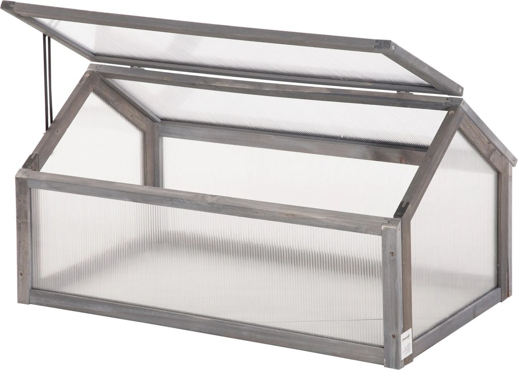 Outsunny Dřevěný Mini Skleník 90 x 52 x 49,5 cm, Skleník s Krytem, Světlo Přenášející Studený Rám, Zimní Odolný Vyvýšený Záhon pro Zahradu, Balkon, Še