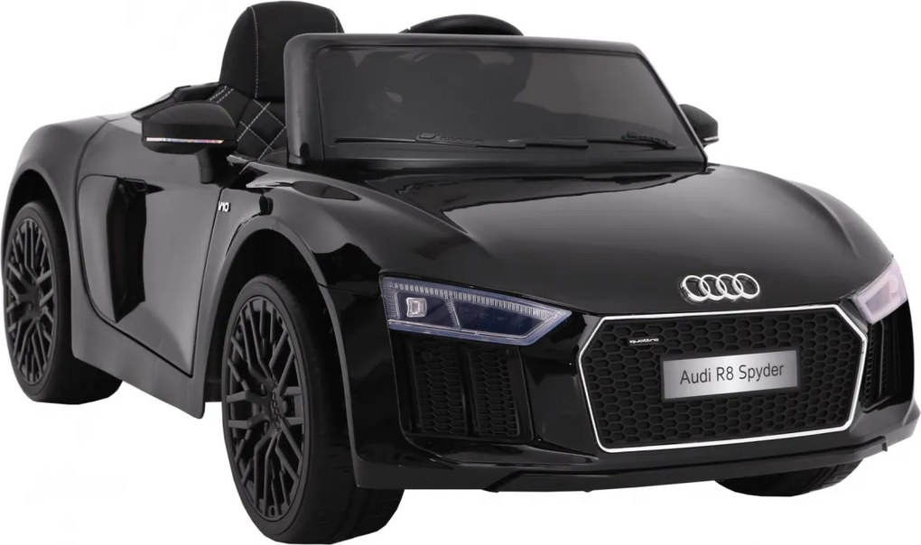 Ramiz Elektrické autíčko Audi R8 Spyder pro děti lakované černé + dálkové ovládání + EVA + pomalý start + rádio MP3 + LED