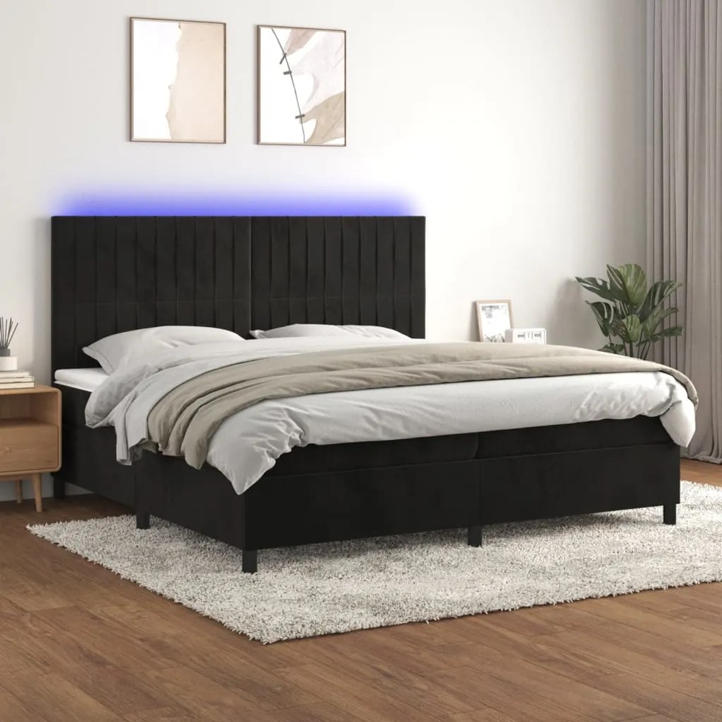 Box spring postel s matrací a LED černá 200x200 cm samet