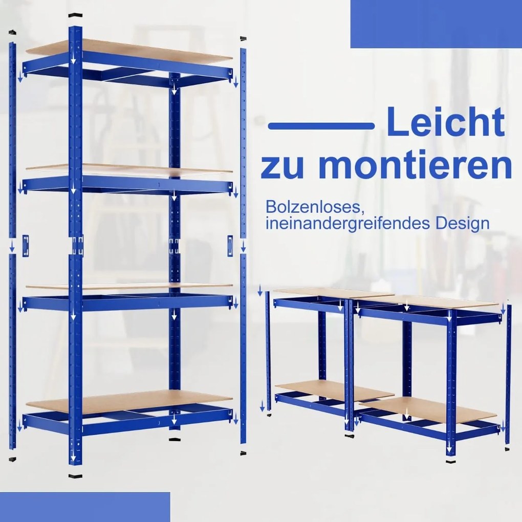 Costway Úložný regál 4 úrovně s kovovým rámem, těžký pojme až 720 kg, modrý