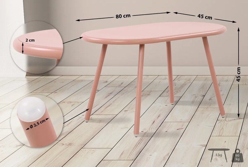 Konferenční stolek Velva - v45 x 80 x 45 cm - Růžová