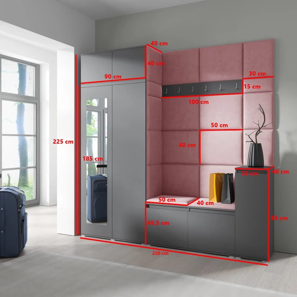 Předsíňová stěna Emi 26 - grafit Barva panelů: Světle šedá - Trinity 14