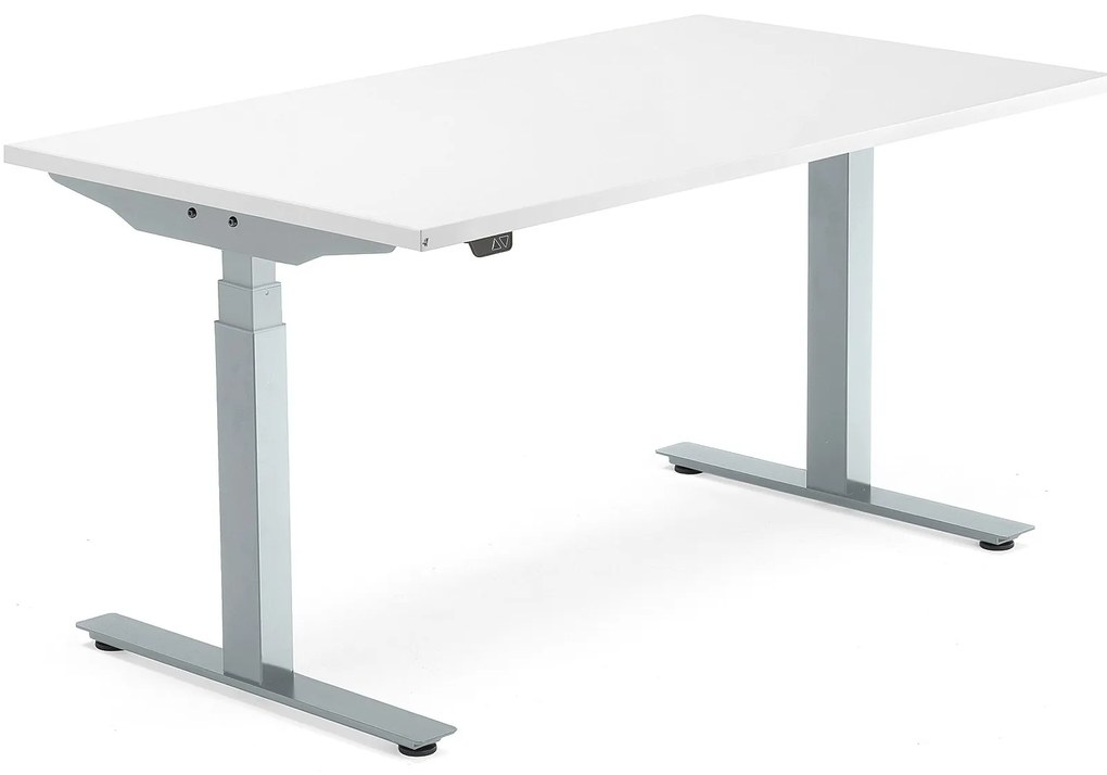 AJ Produkty Výškově nastavitelný stůl MODULUS, 1400x800 mm, stříbrný rám, bílá