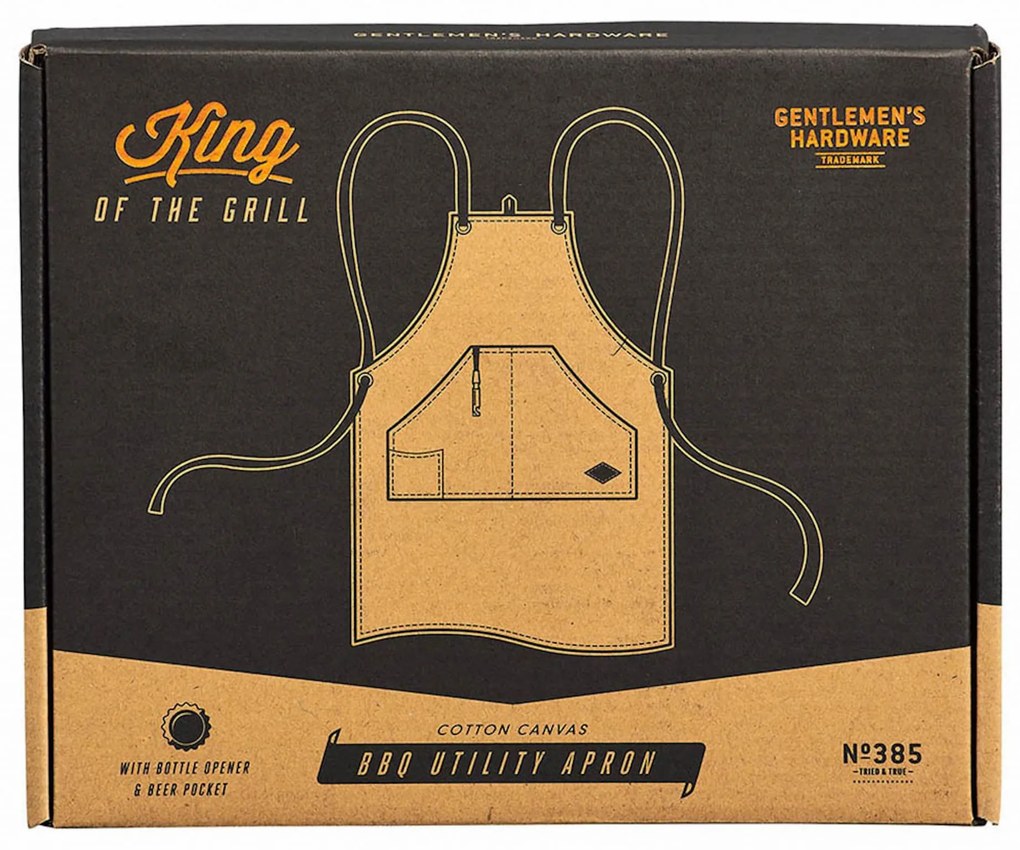 GENTLEMEN'S HARDWARE Pánská kuchyňská zástěra s otvírákem BBQ Utility Apron, černá barva, textil