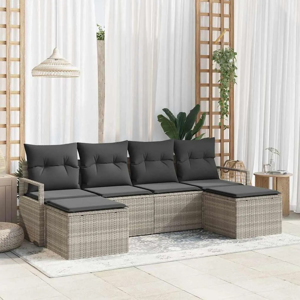 Set pohovek 6 ks Světle šedá polyratan 3346492