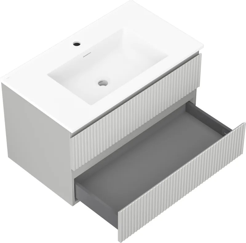 Mexen Rivel, koupelnová skříňka 80 cm s umyvadlem Otis, 2 zásuvky, drážkovaná, šedá matná/bílá, 91A20-08047-2-BFF62-W18M01