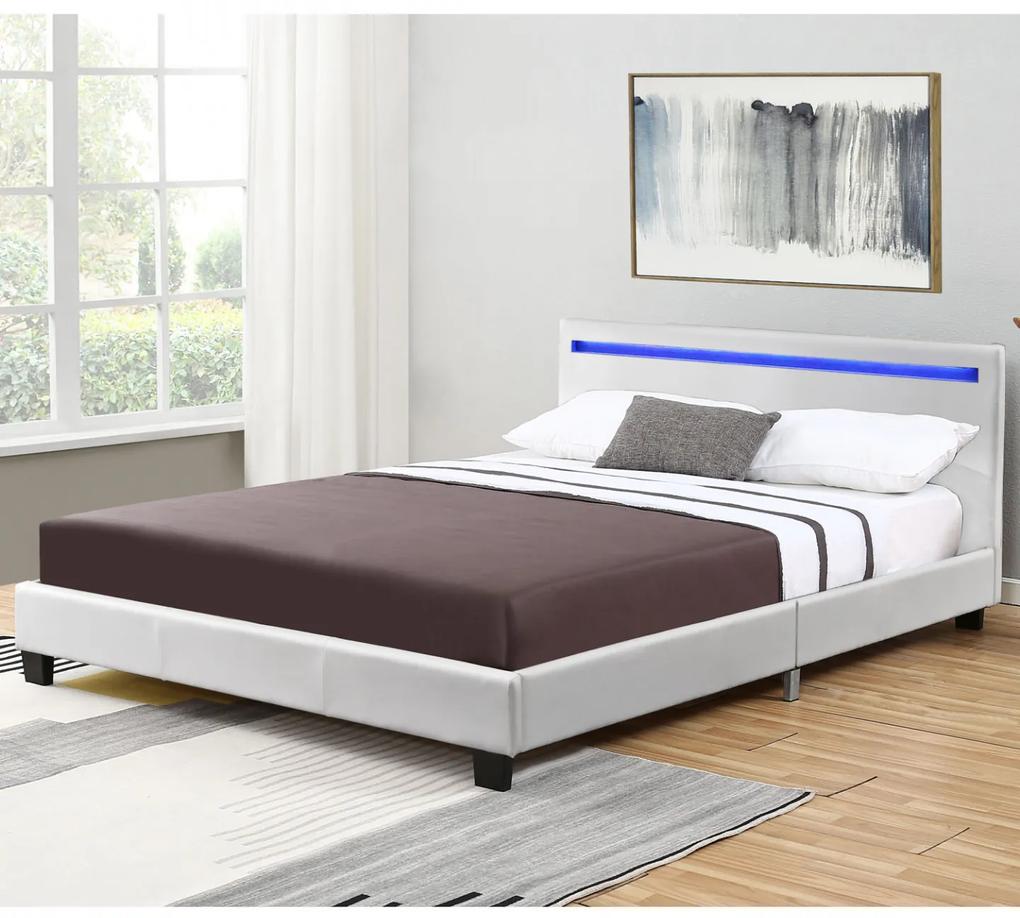 Goleto Čalouněná postel Verona 120 x 200 cm s LED osvětlením | bílá