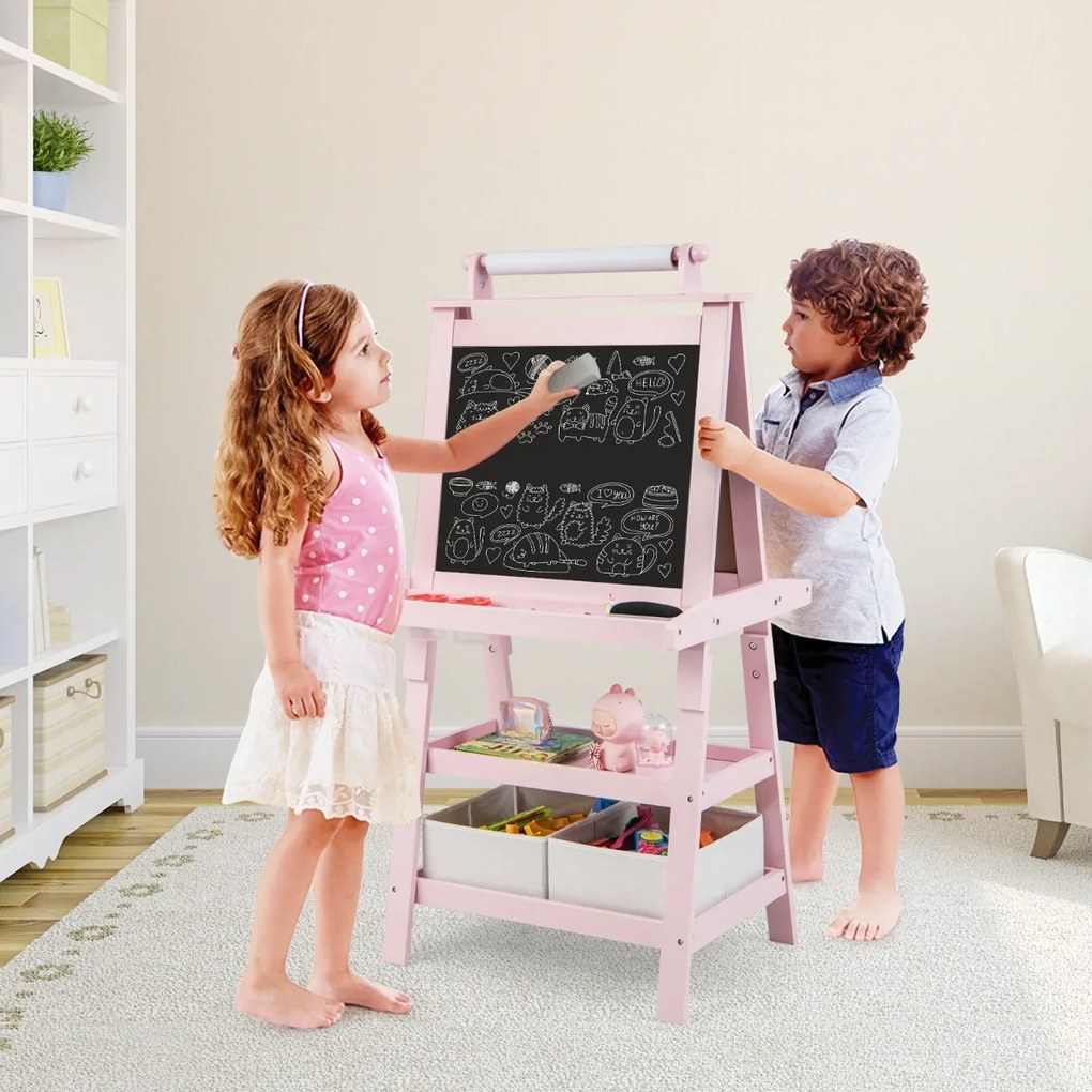 Costway 3 v 1 dětský stojan oboustranná tabule a papír na kreslení